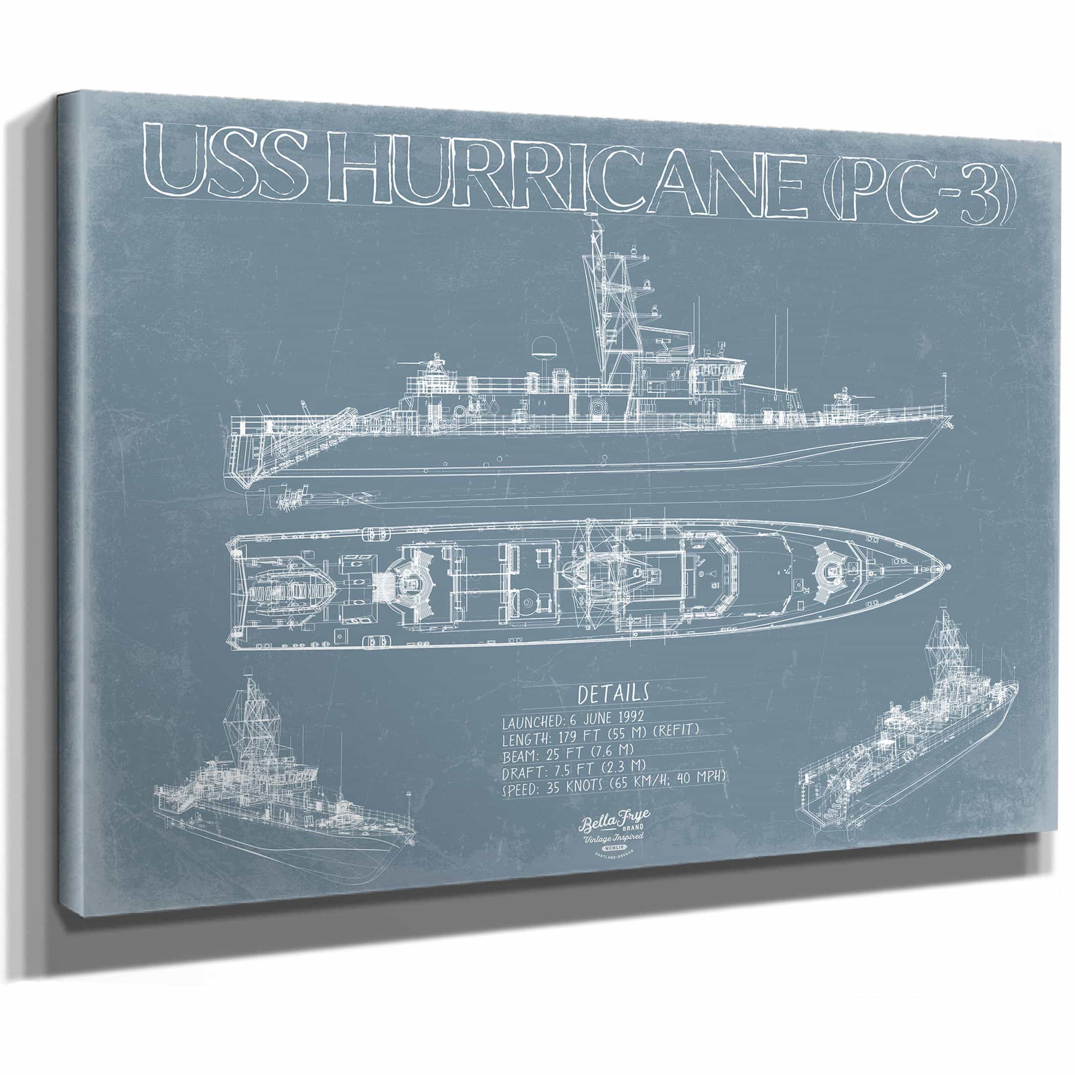 USS Hurricane (PC-3) Blueprint Wall Art - Original Patrol Ship Print
