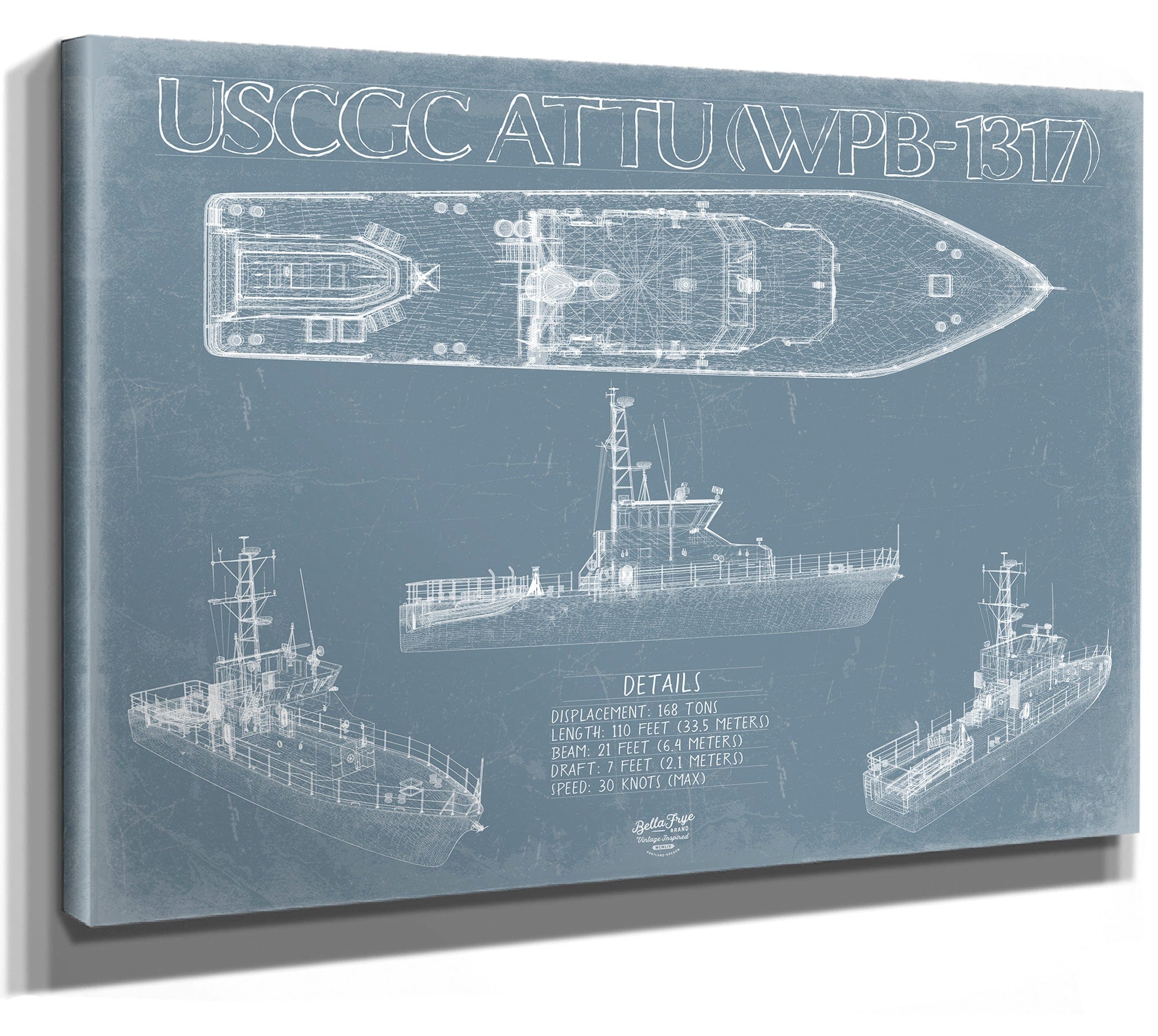 USCGC Attu (WPB-1317) Blueprint Wall Art - Original US Coast Guard Pat