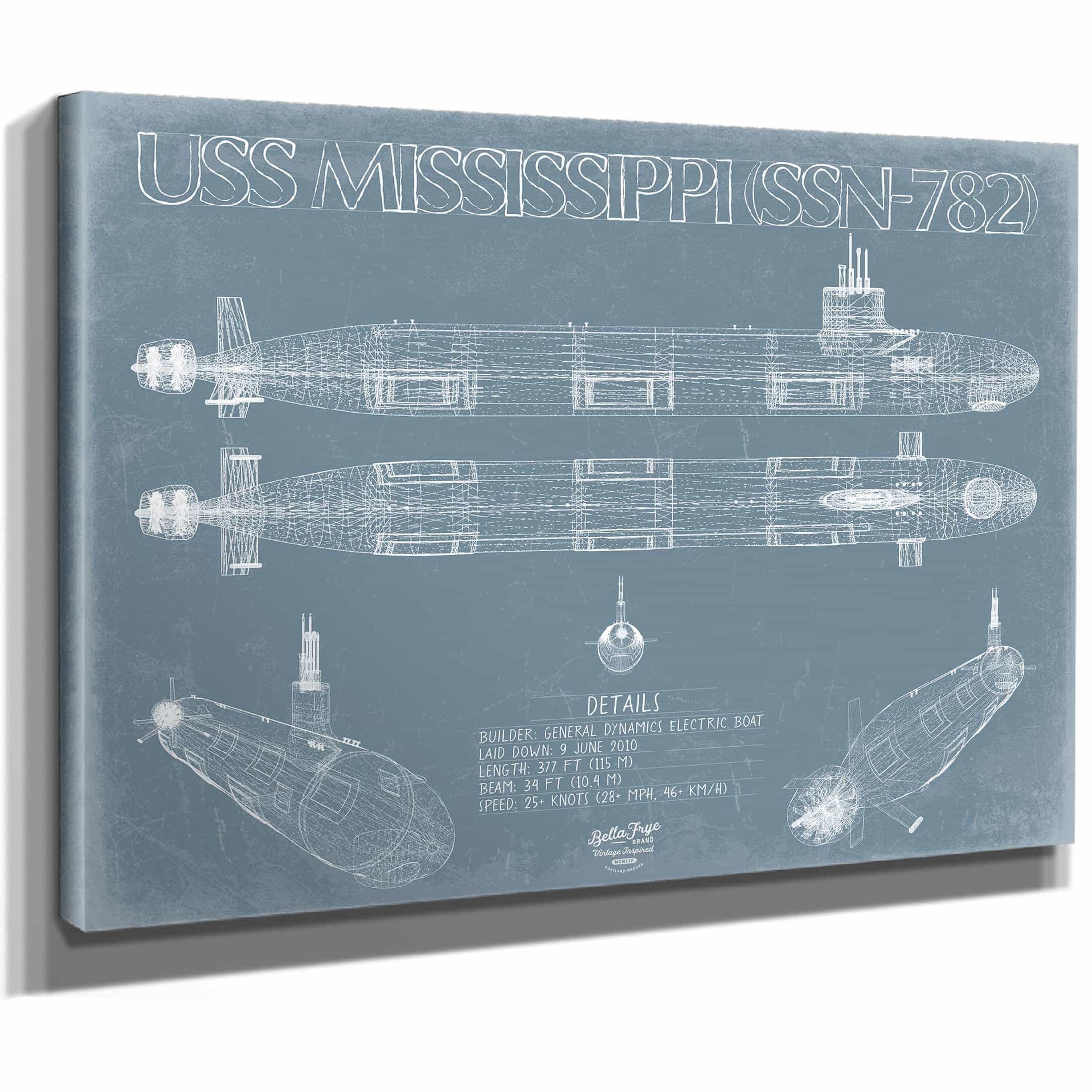 USS Mississippi (SSN-782) Blueprint Wall Art - Original Submarine Prin
