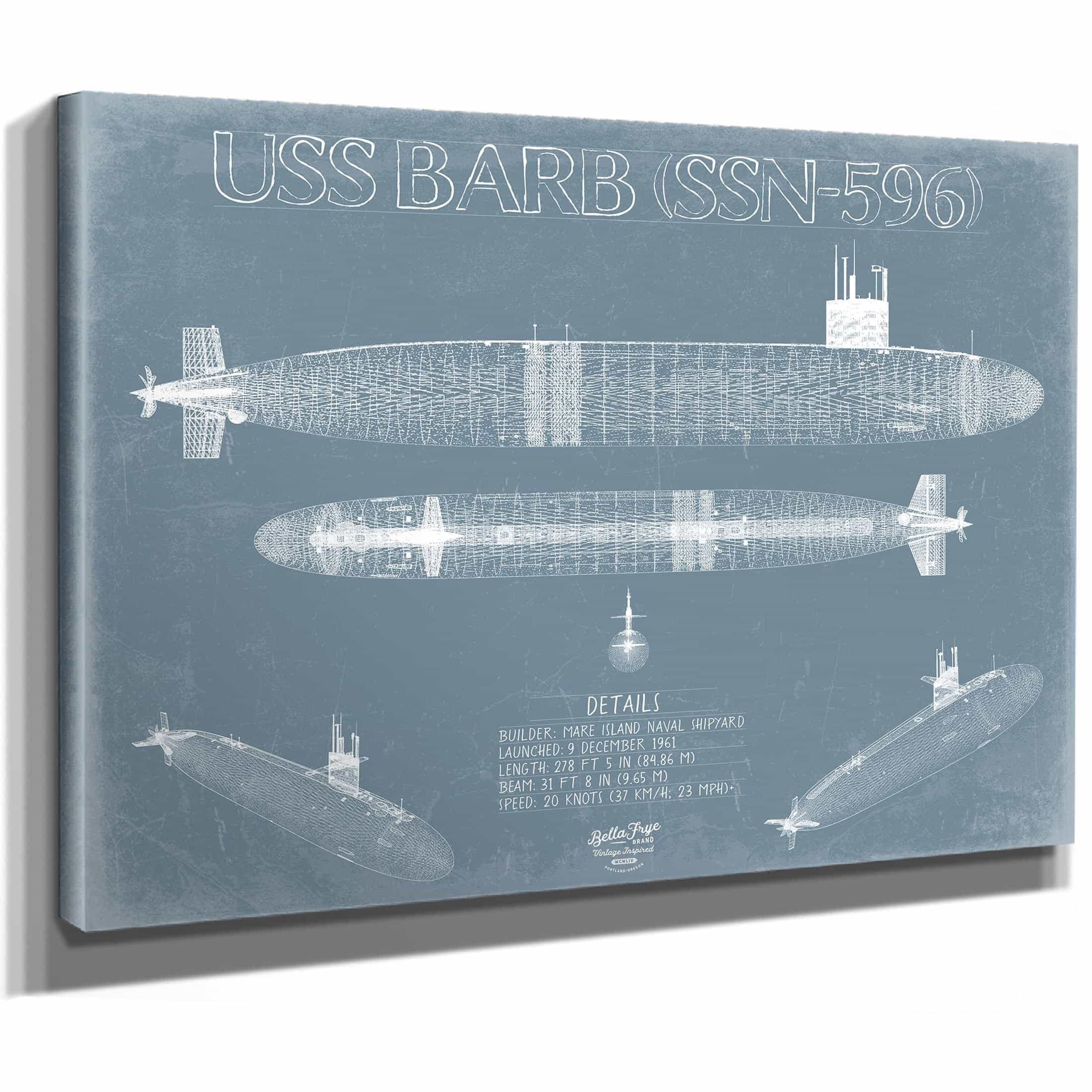 USS Barb (SSN-596) Blueprint Wall Art - Original Submarine Print