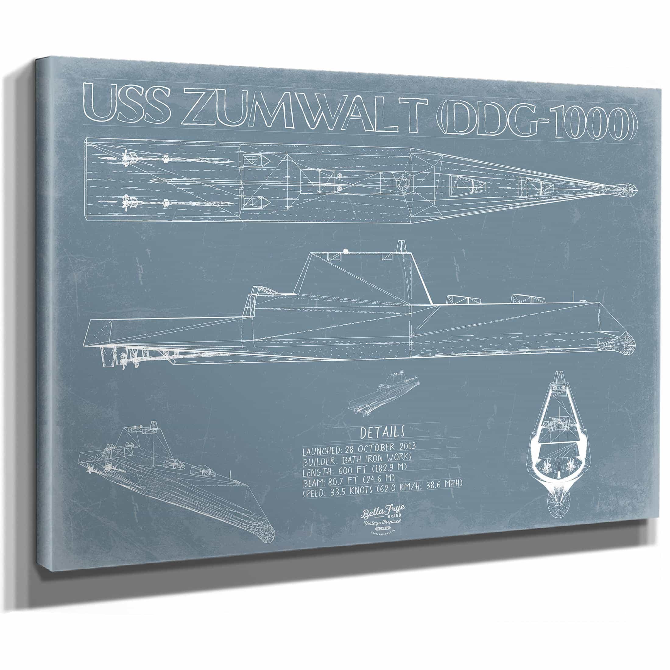 USS Zumwalt (DDG-1000) Blueprint Wall Art - Original Destroyer Print