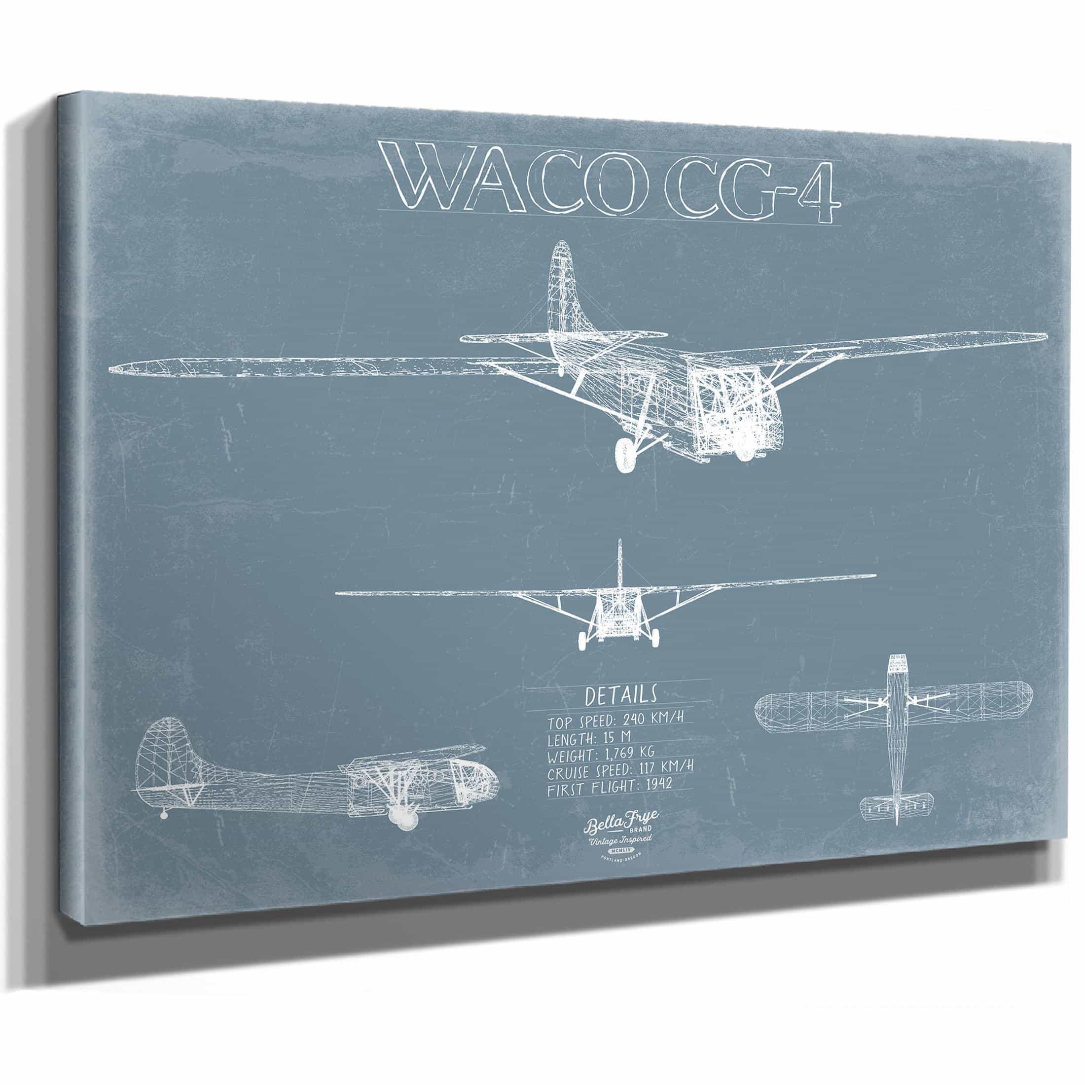 WACO CG-4 Aircraft Blueprint Wall Art - Original Airplane Print
