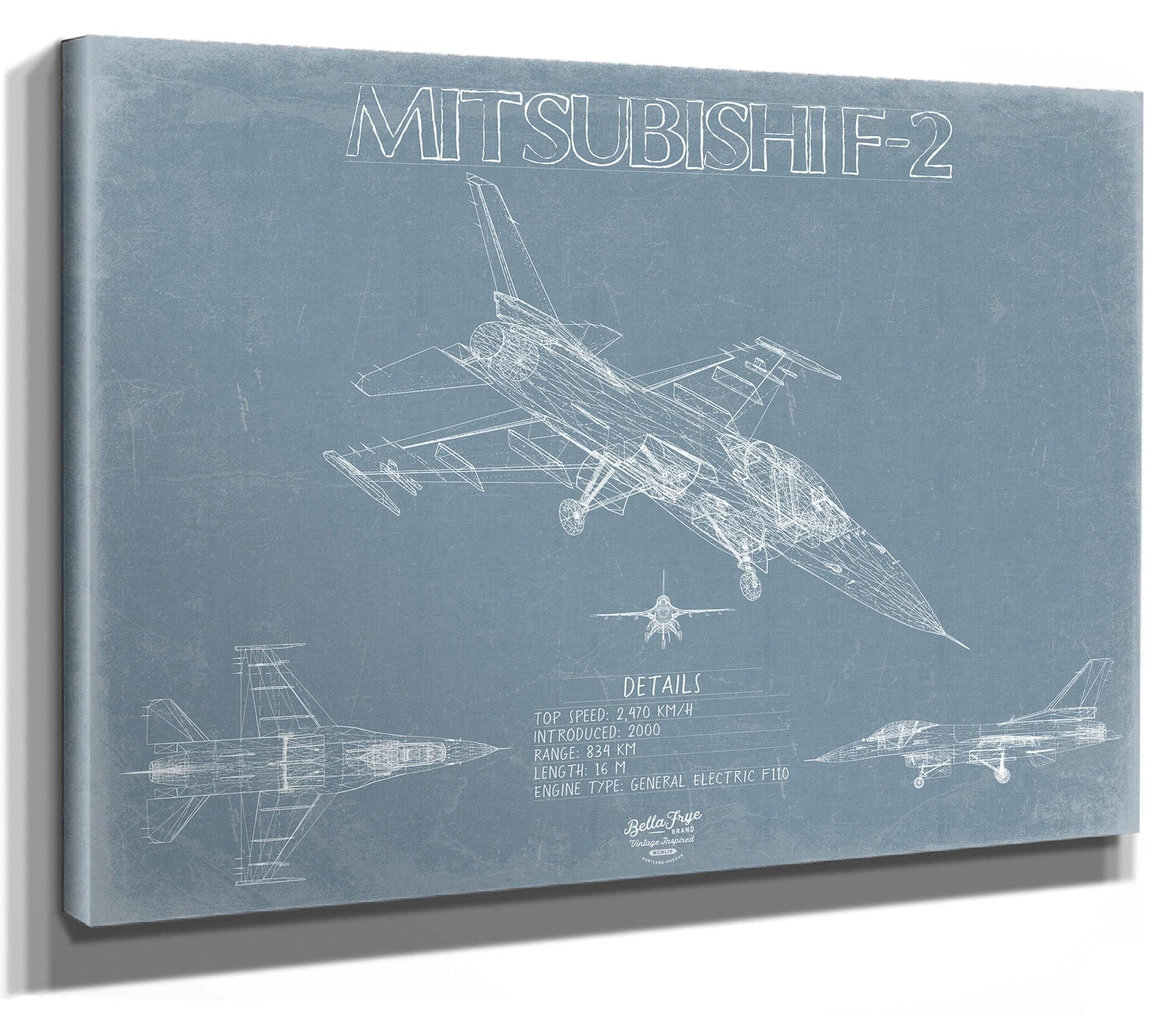 F-2 Aircraft Blueprint Wall Art - Original Fighter Plane Print