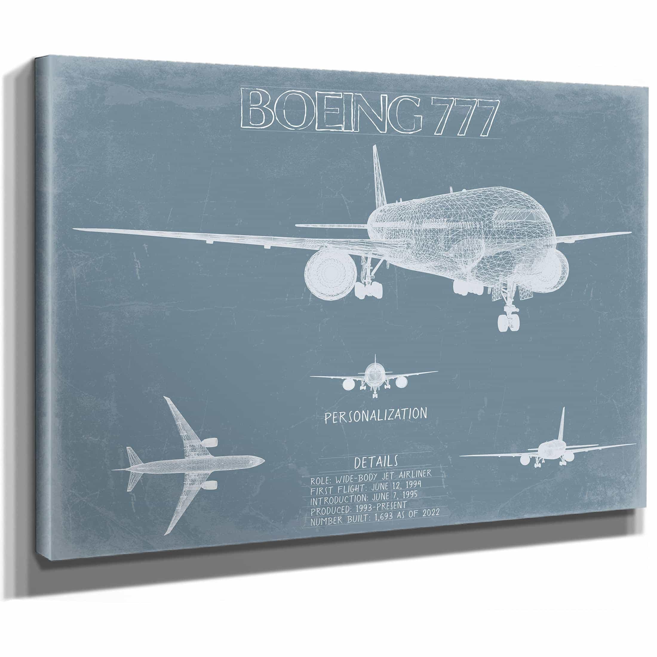 Boeing 777 Aircraft Blueprint Wall Art - Original Aviation Plane Print