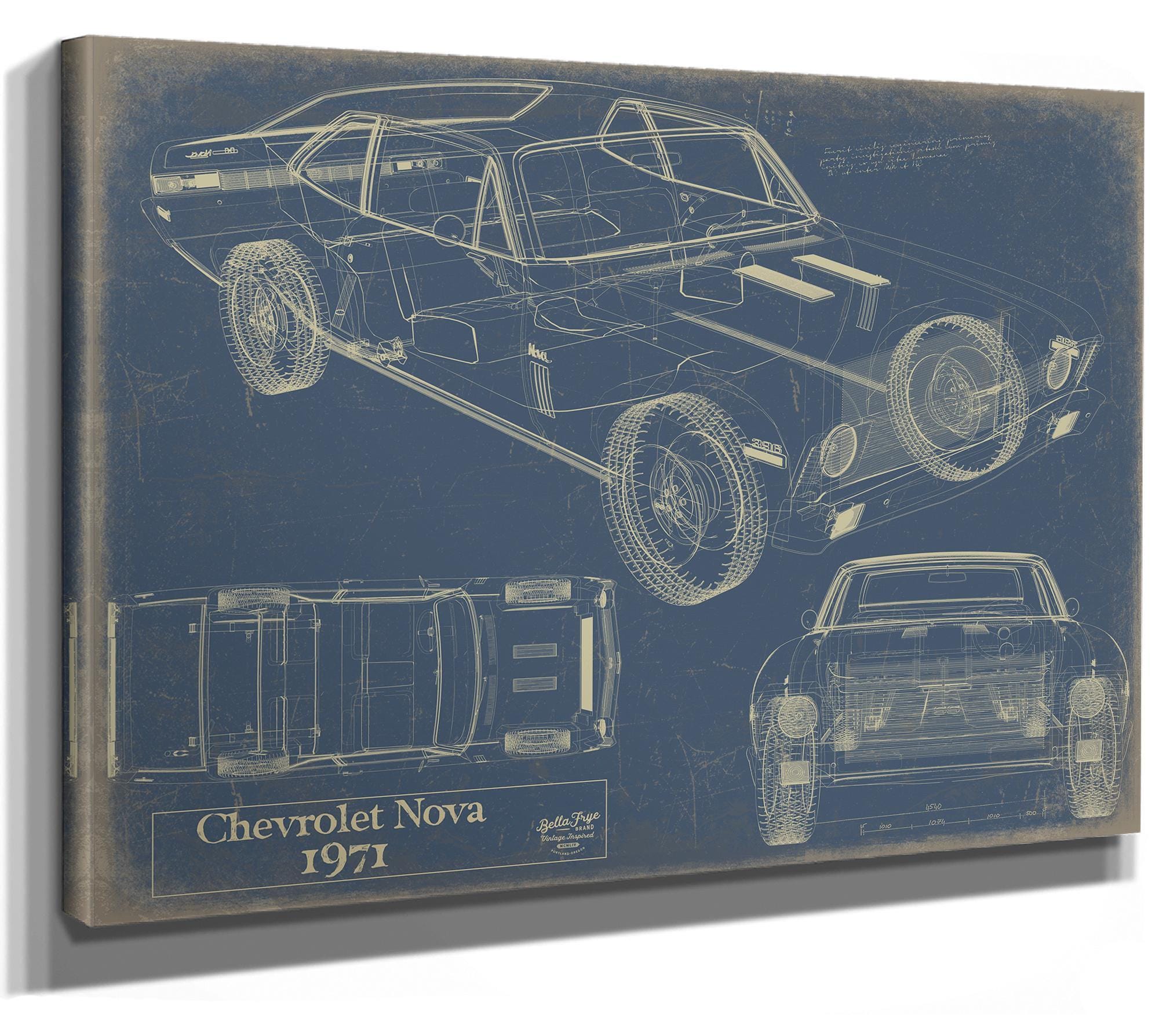 1971 Chevrolet Nova SS Blueprint Art Print: Framed/Unframed Canvas