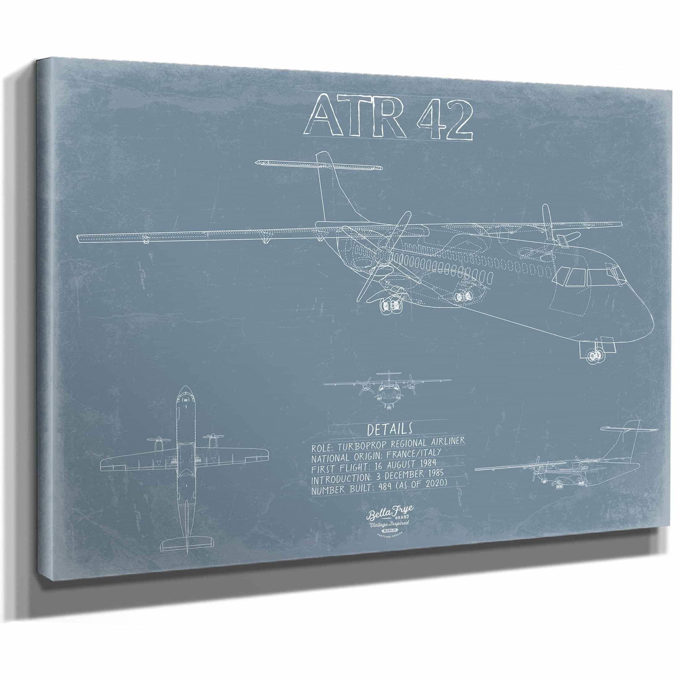 ATR-42 Aircraft Blueprint Wall Art - Original Aviation Plane Print