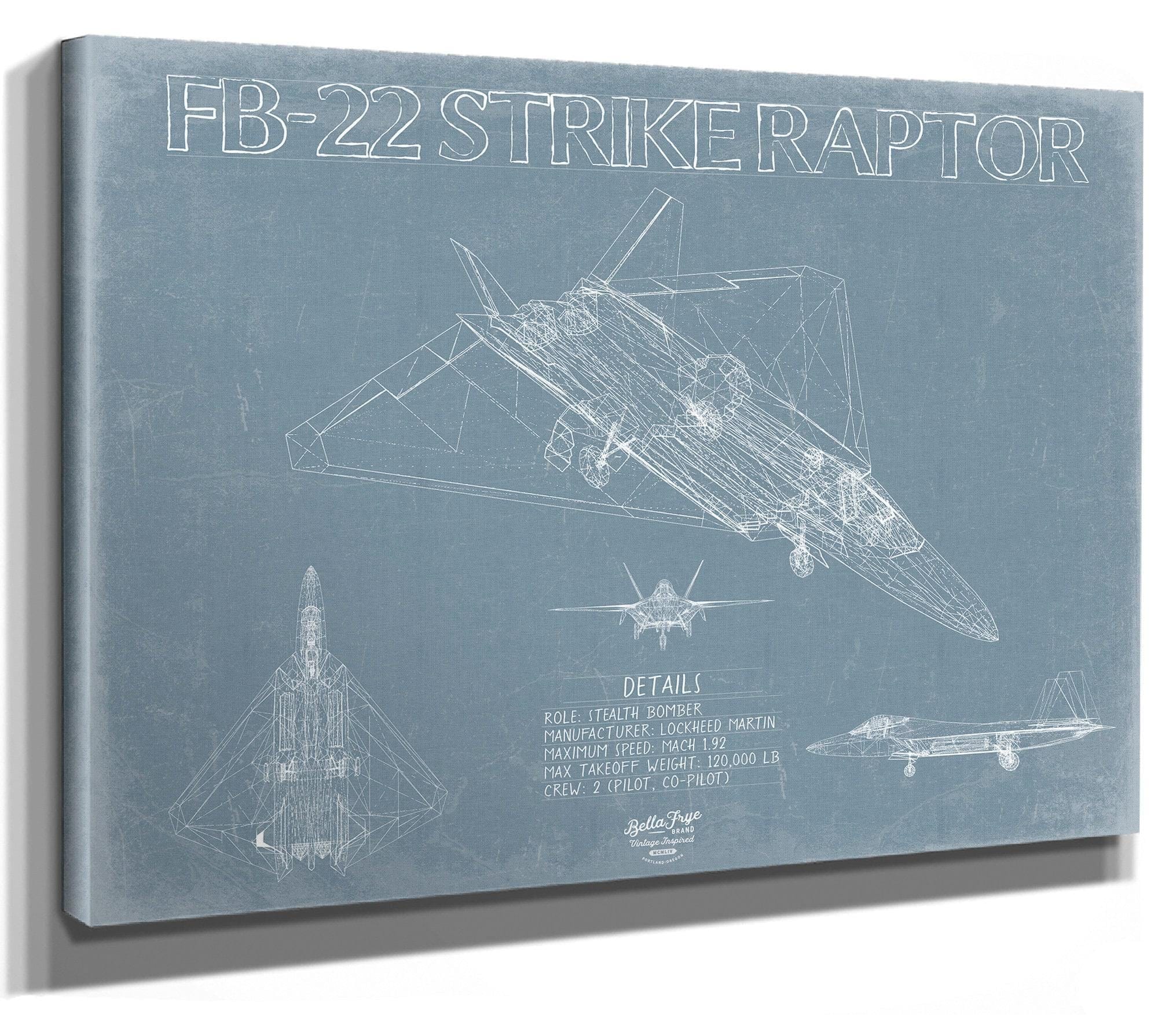 Lockheed Martin FB-22 Strike Raptor Aircraft Blueprint Wall Art - Orig