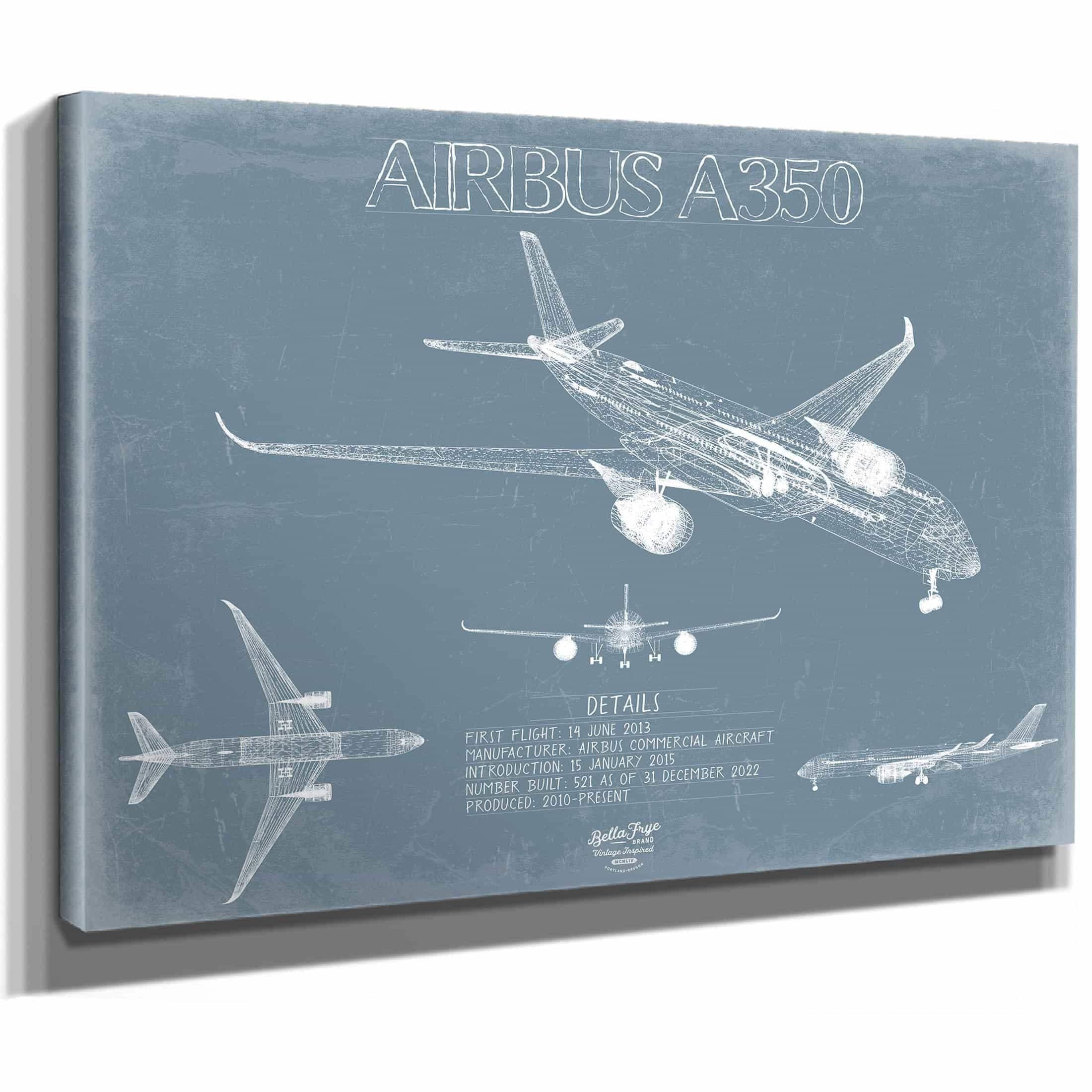 Airbus A350 Aircraft Blueprint Wall Art - Original Aviation Plane Prin