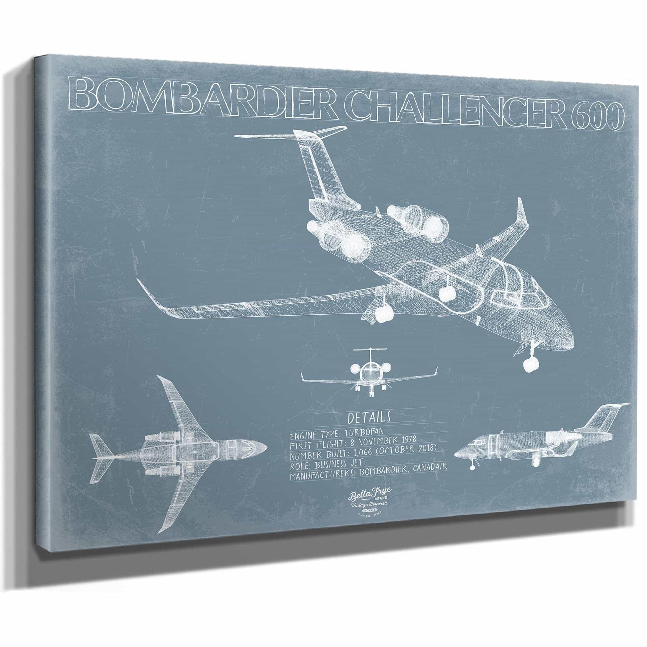 Bombardier Challenger 600 Aircraft Blueprint Wall Art - Original