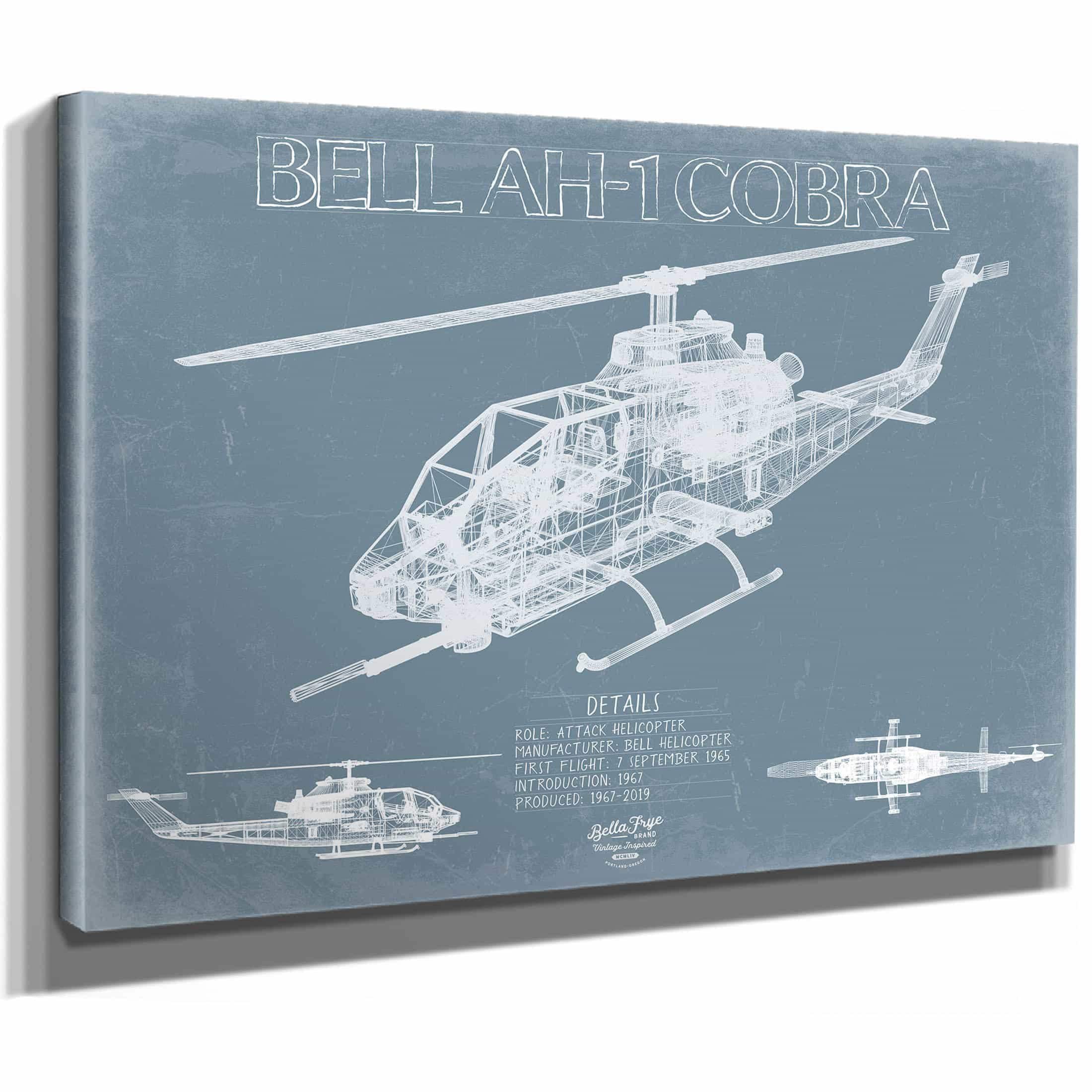 Bell AH-1 Cobra Helicopter Blueprint Wall Art - Original Aviation Prin