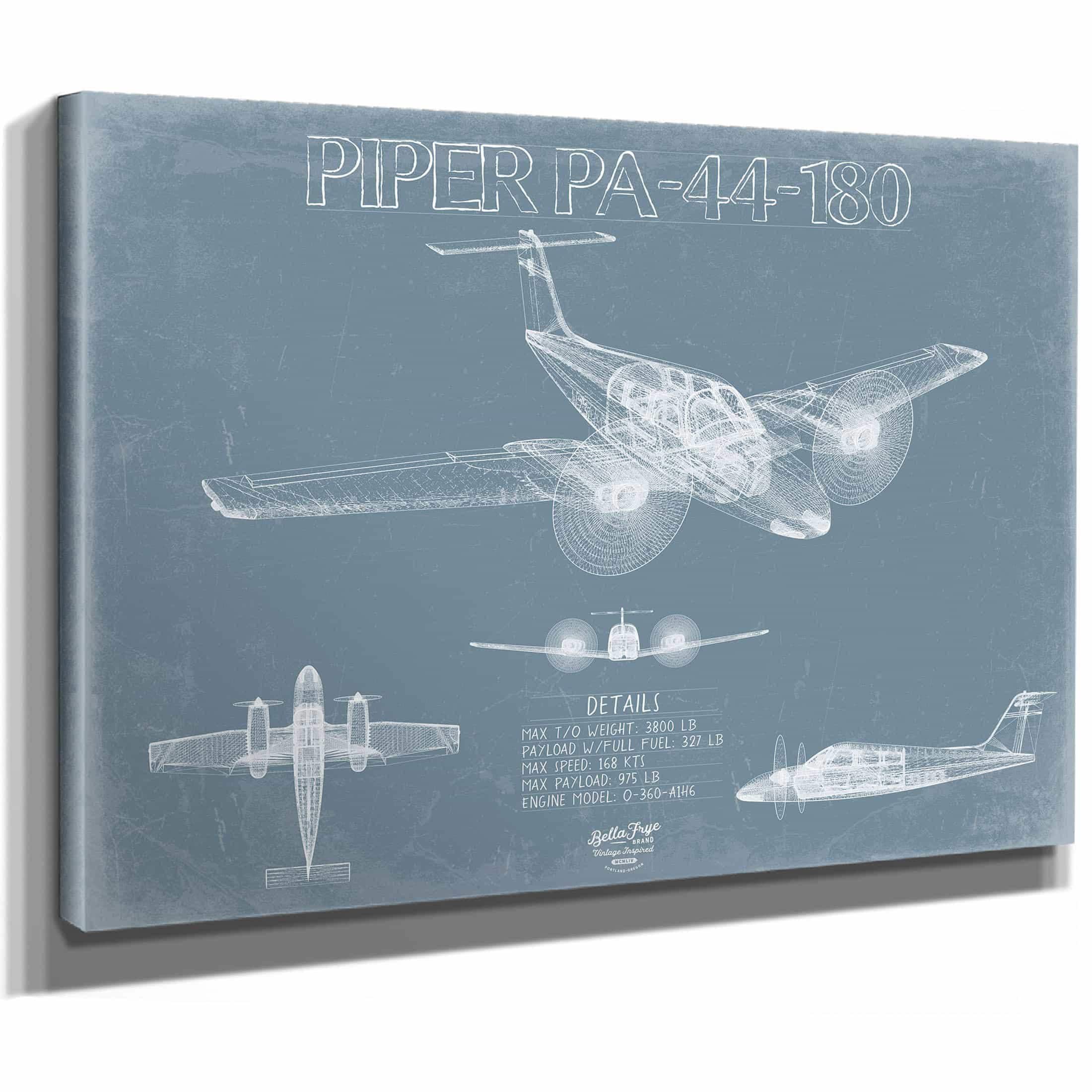 Piper PA-44-180 Aircraft Blueprint Wall Art - Original Airplane Print