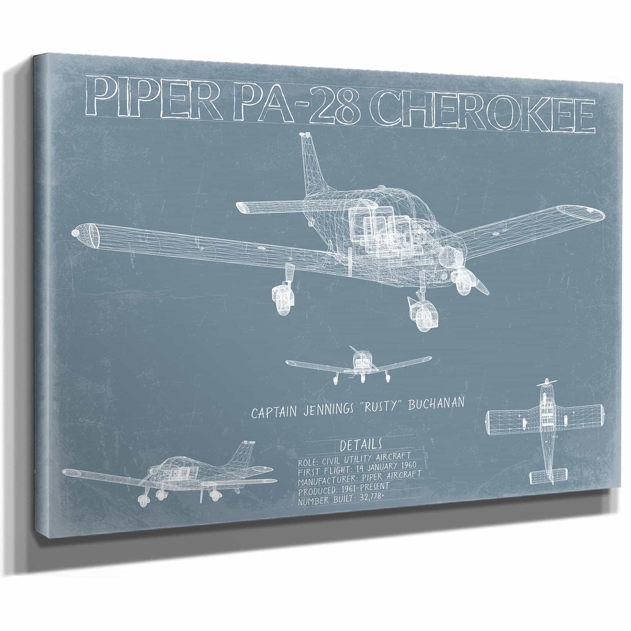 Piper PA-28 Cherokee Aircraft Blueprint Wall Art - Original Airplane P