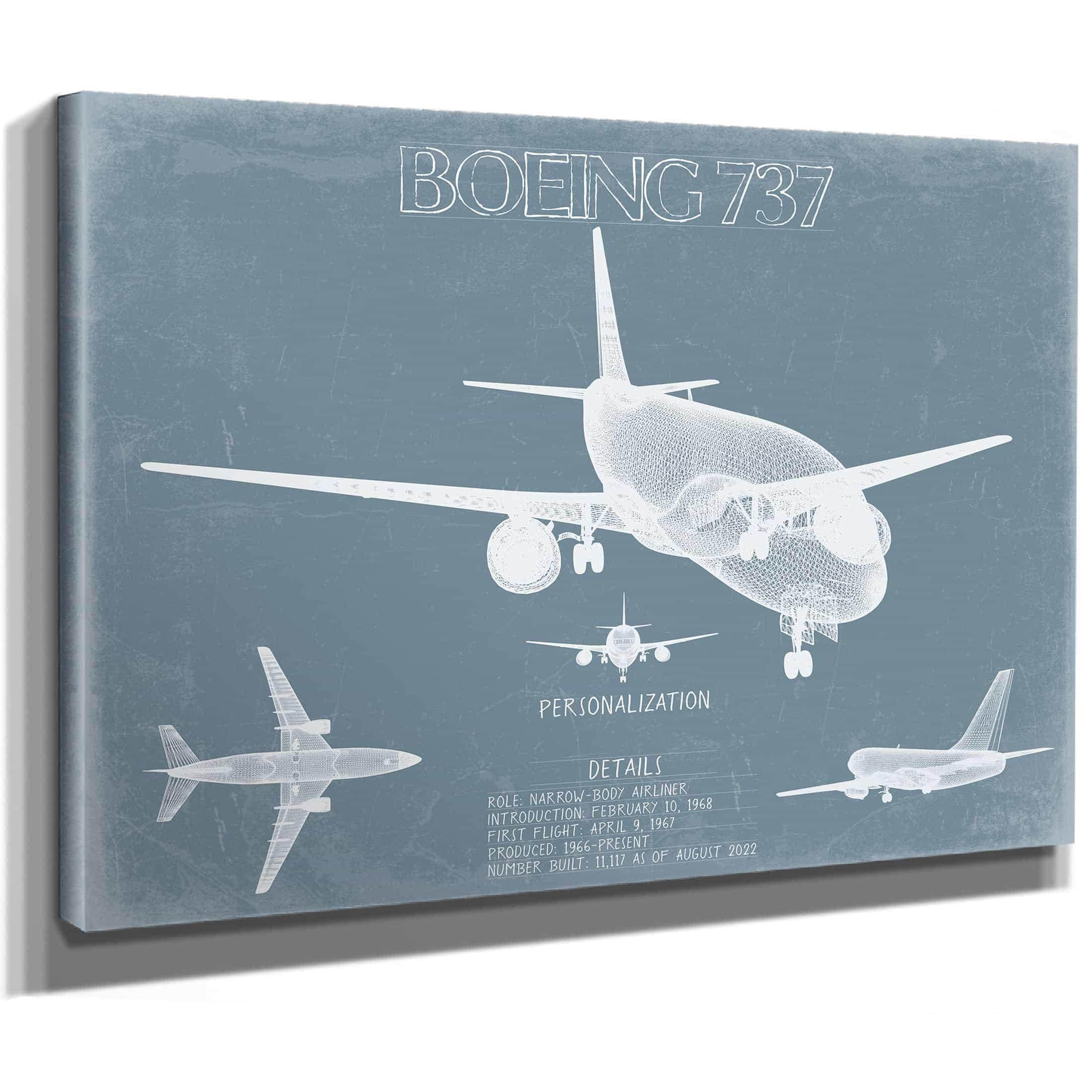 Boeing 737 Aircraft Blueprint Wall Art - Original Aviation Plane Print