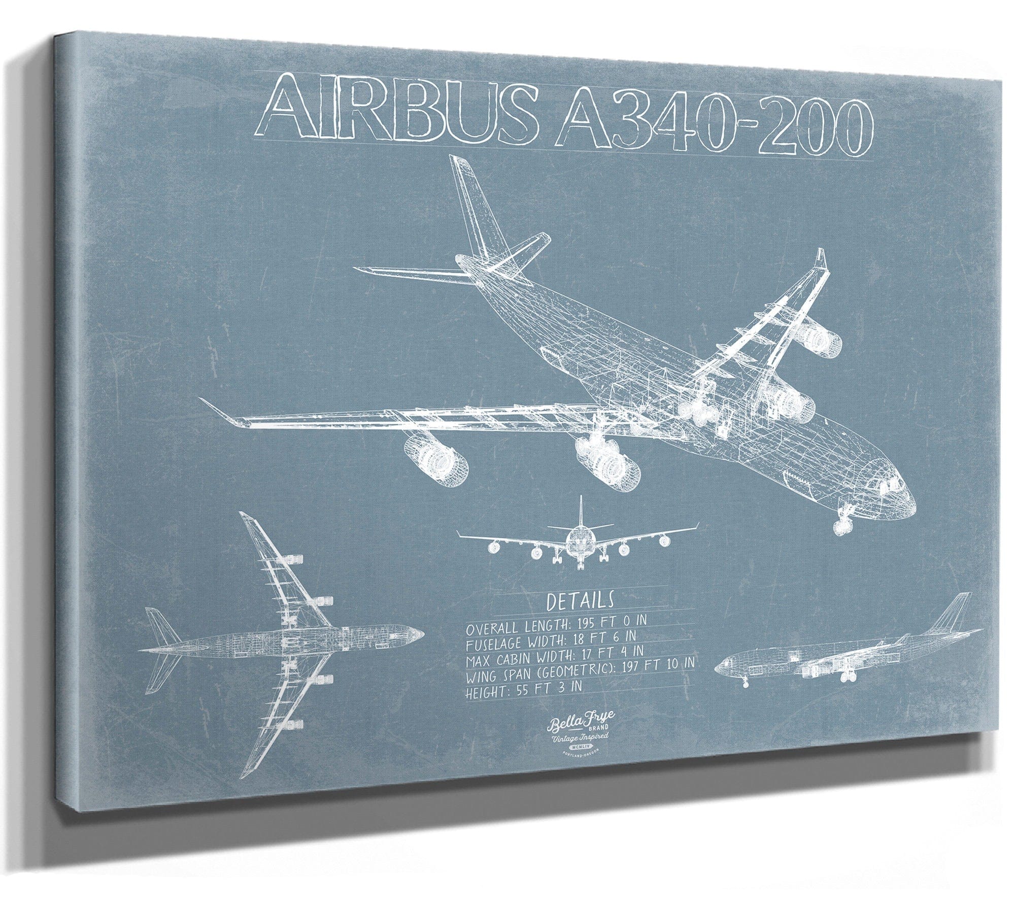 Airbus A340-200 Aircraft Blueprint Wall Art - Original Aviation Plane