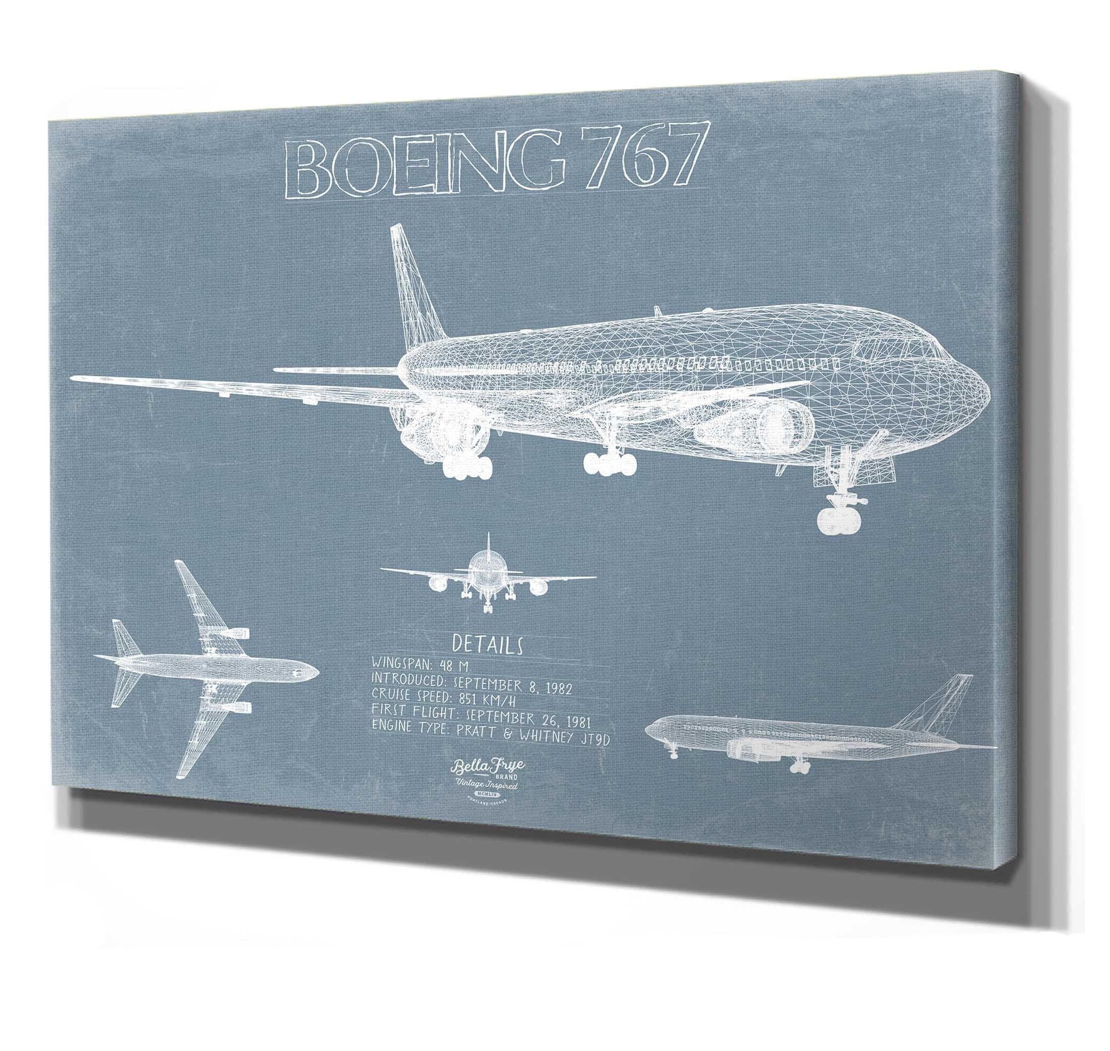 Boeing 767 Aircraft Blueprint Wall Art - Original Aviation Plane Print