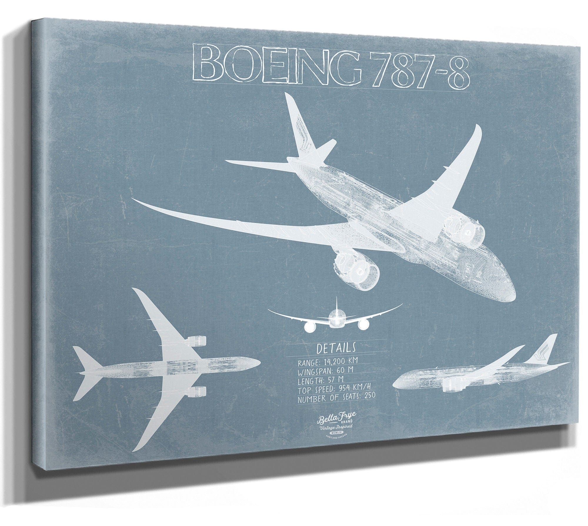 Boeing 787-8 Aircraft Blueprint Wall Art - Original Aviation Plane Pri