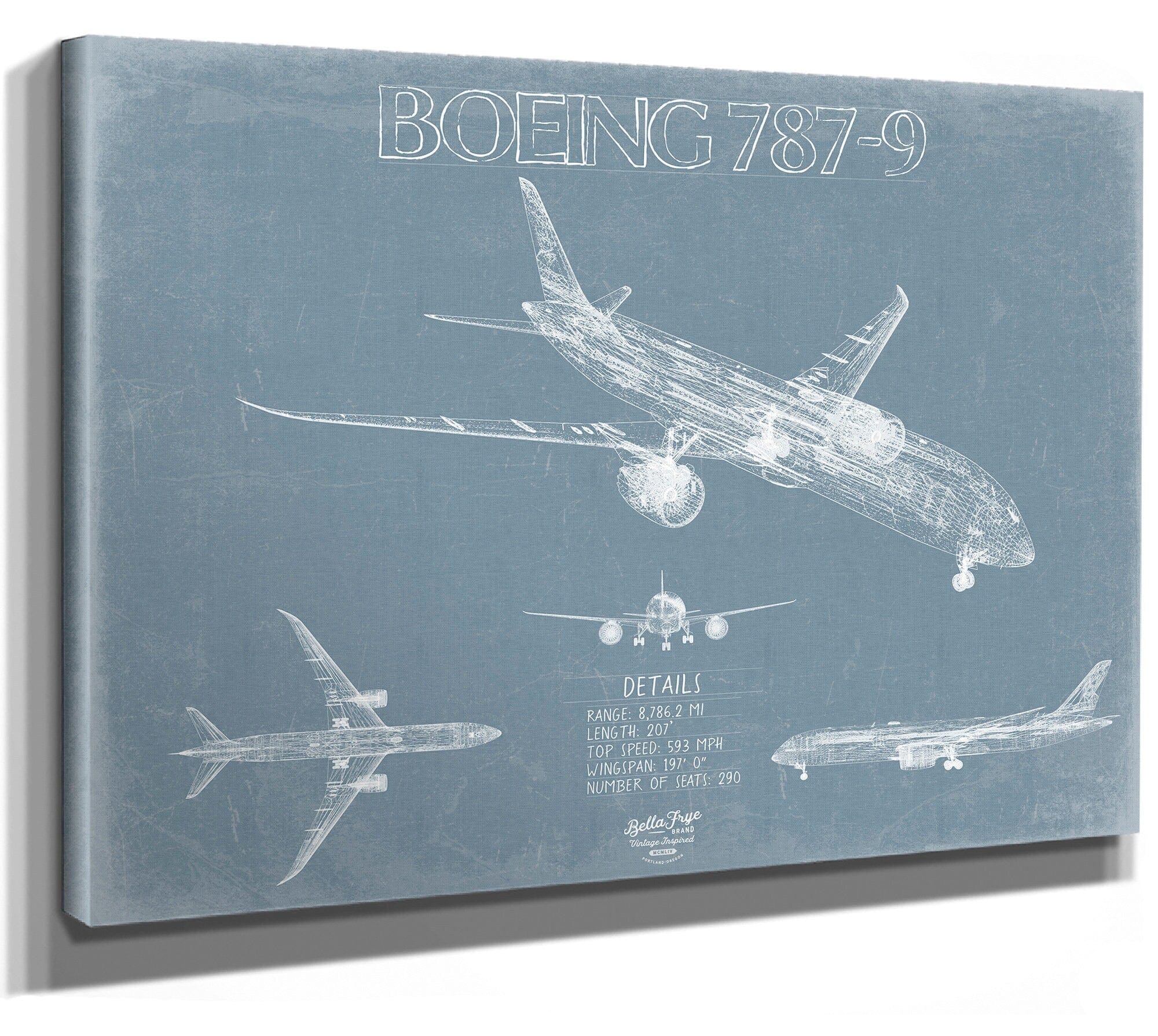 Boeing 787-9 Aircraft Blueprint Wall Art - Original Aviation Plane Pri