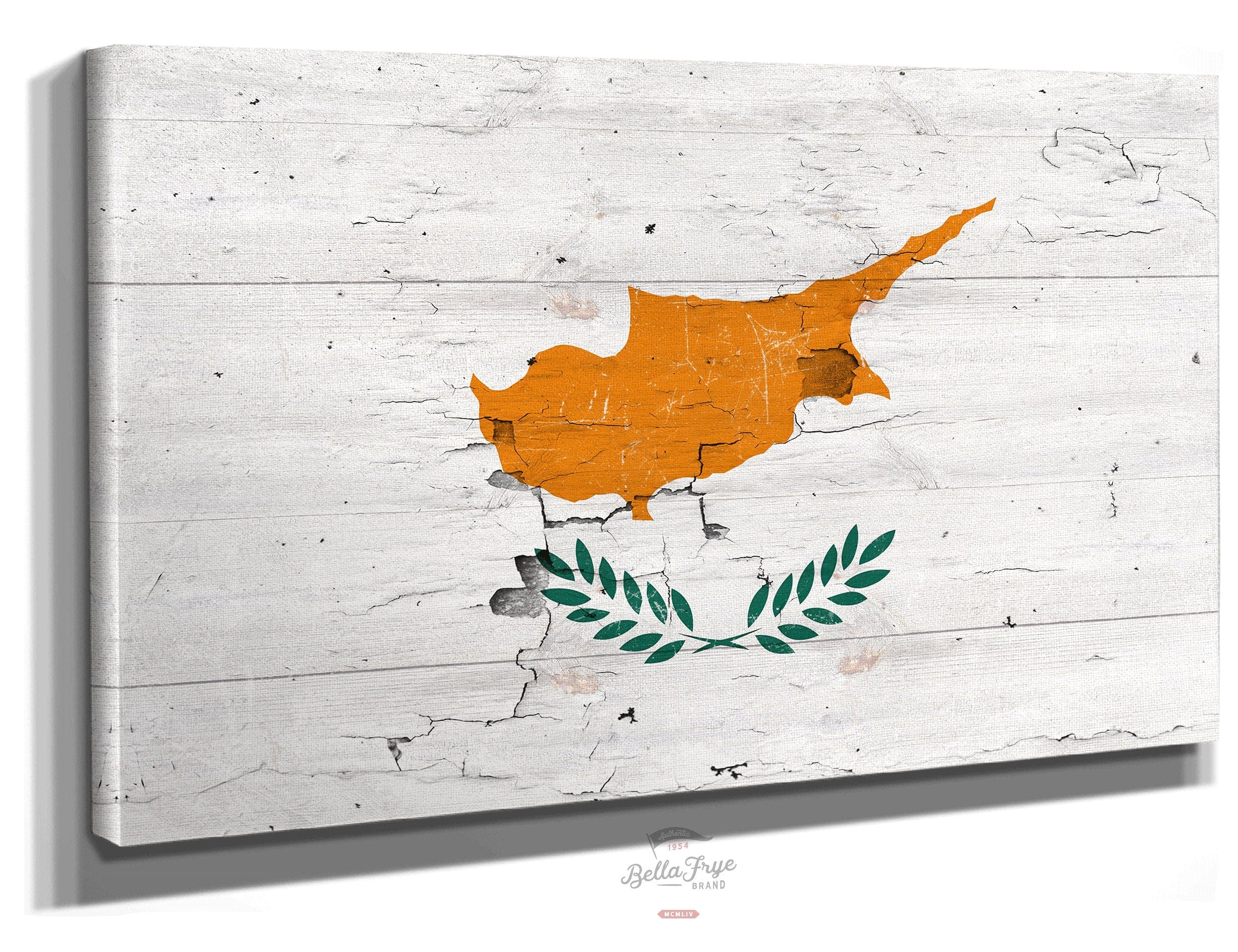 Cyprus Flag Wall Art - Vintage Cyprus Flag Sign Weathered Wood Style o