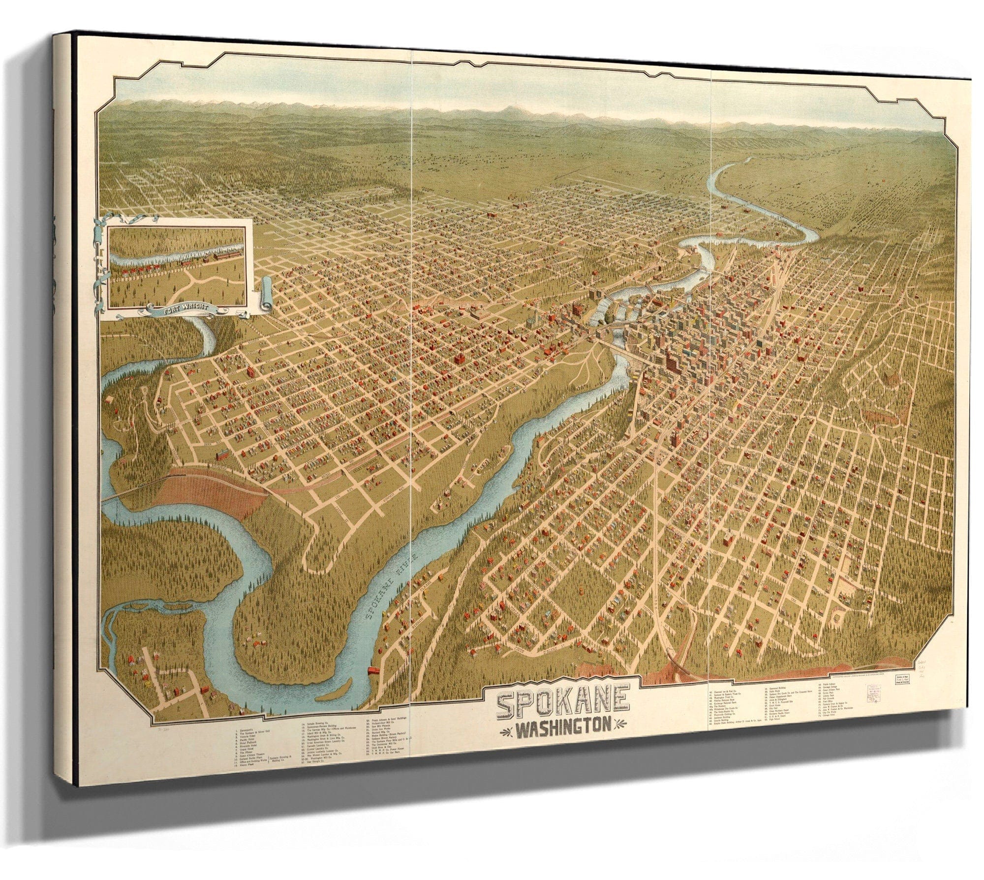 Spokane Washington Vintage Map Wall Art – Framed Print